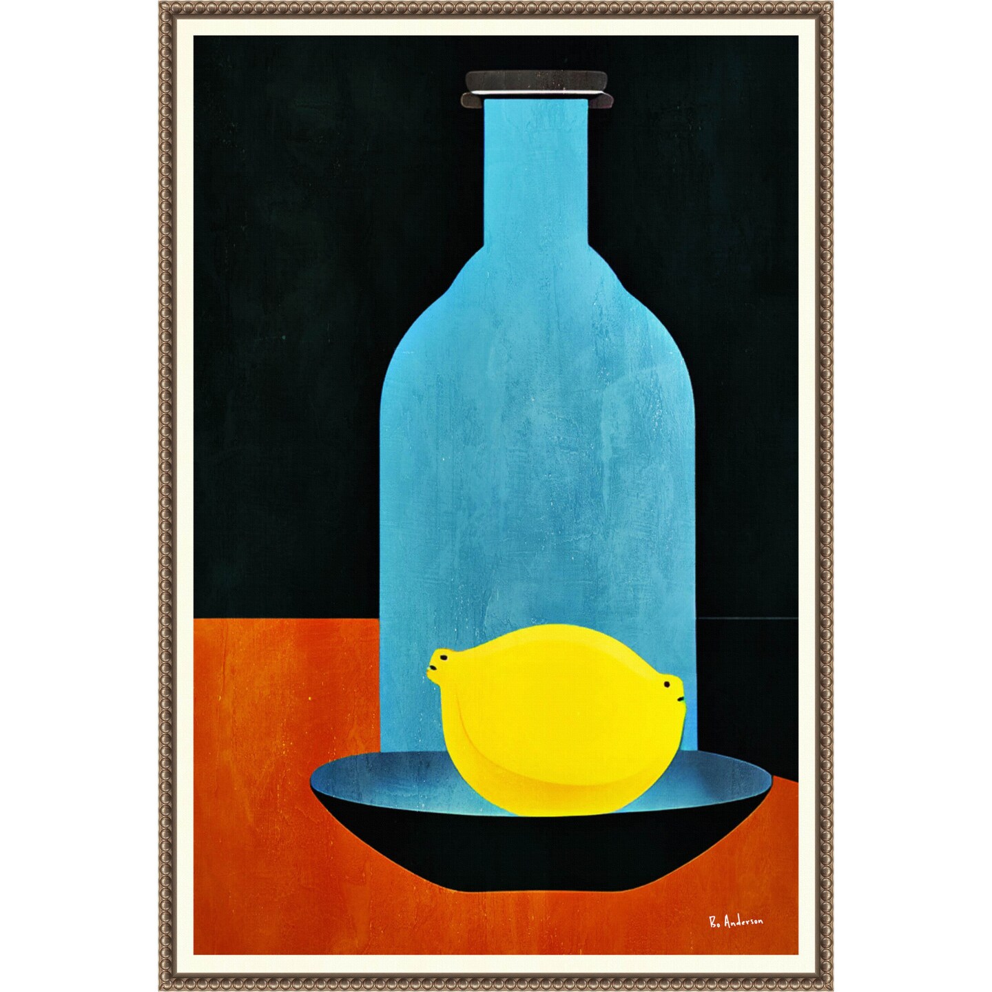 Bottle With (lonesome) Lemon by Bo Anderson Framed Canvas Wall Art ...
