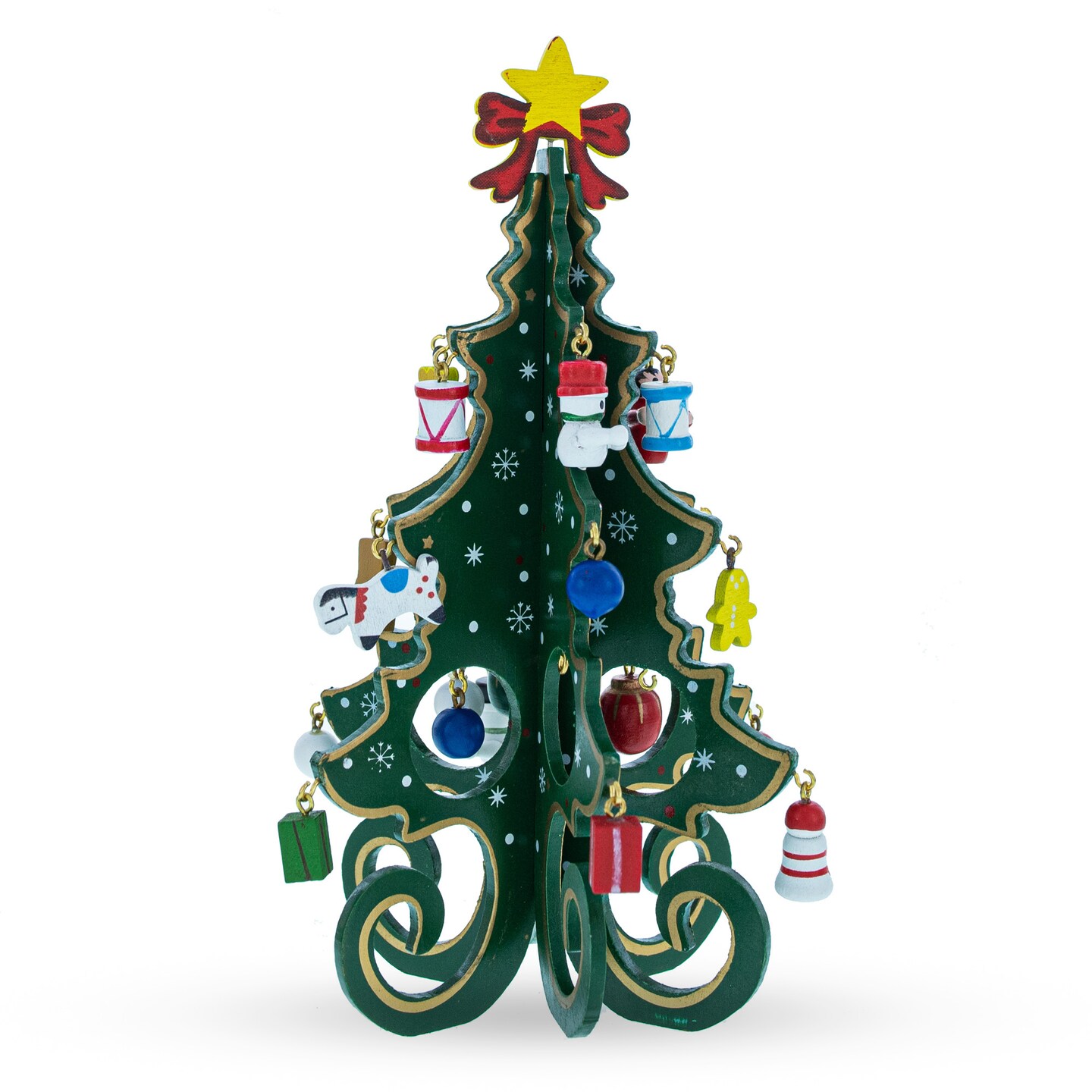Wooden Tabletop Christmas Tree with Cute Miniature German Style Wooden ...