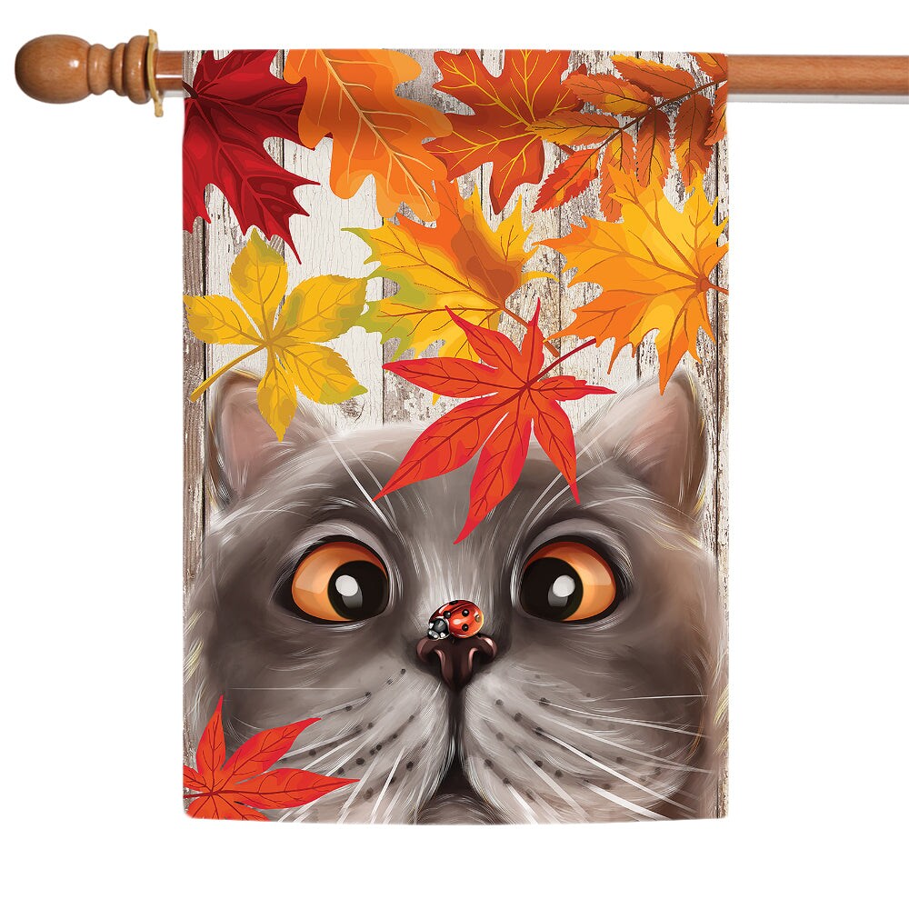 Fall Cat and Ladybug Decorative Fall Flag | Michaels