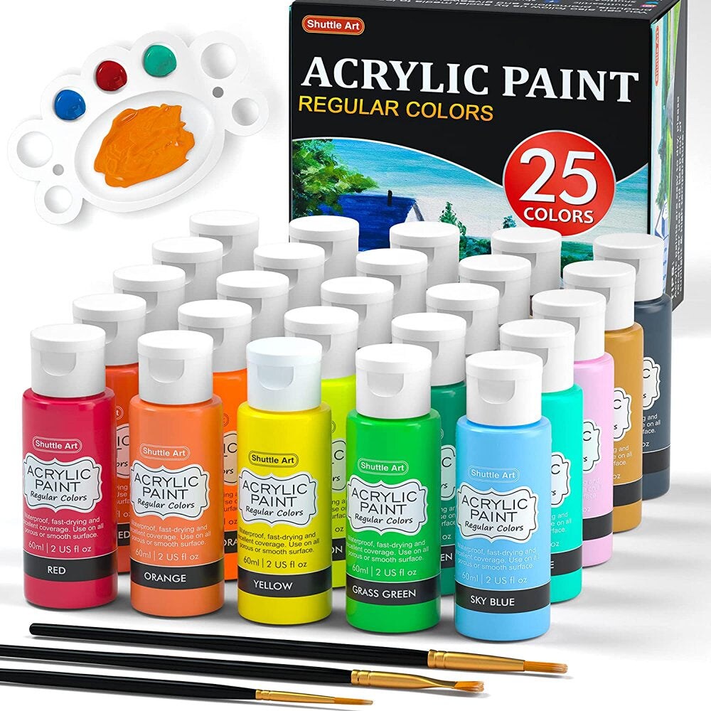 Acrylic Paint, 25 Colors Acrylic Paint Set, 2Oz/60Ml Bottles, Rich ...