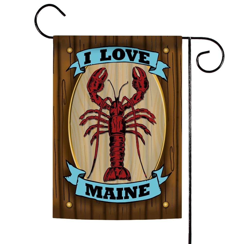 Maine Lobster Sign Decorative I Love Maine Flag, Size: 12 in x 18 in ...