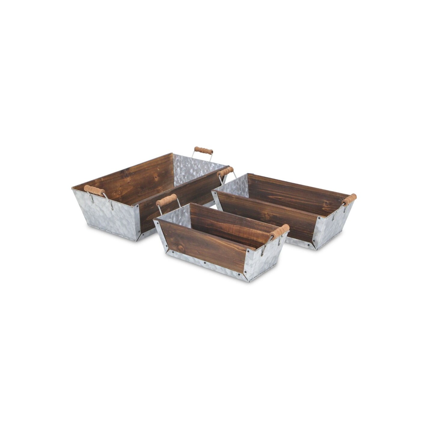Contemporary Home Living Set of 3 Brown Tapered Handmade Storage Crates ...