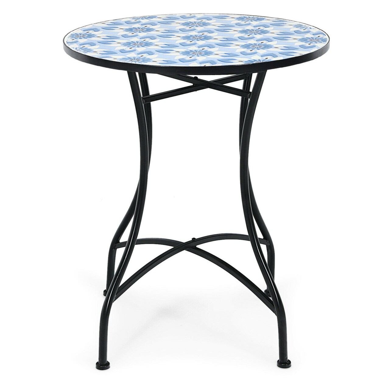 Gymax Mosaic Patio Round Bistro Table Outdoor Dining Table Garden Plant ...