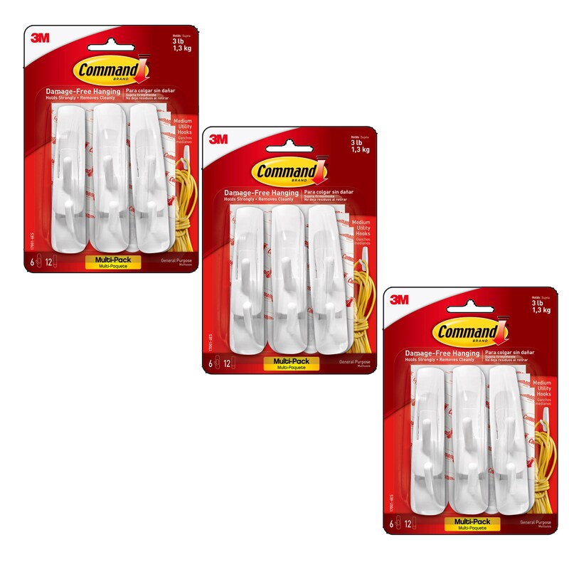 Command™ Medium Utility Hooks Multi-Pack, 6 Per Pack, 3 Packs | Michaels