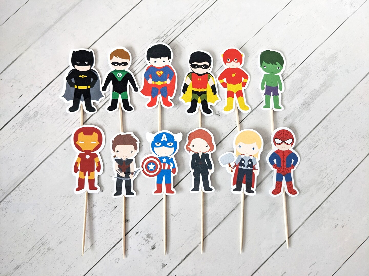 Superhero Cupcake Toppers, Marvel and DC Cupcake Toppers - Set of 12 ...