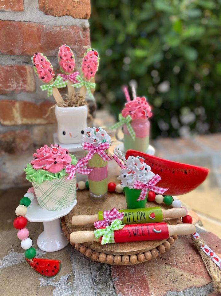13pc Sweet Summertime Faux Watermelon tier tray decor set | MakerPlace ...