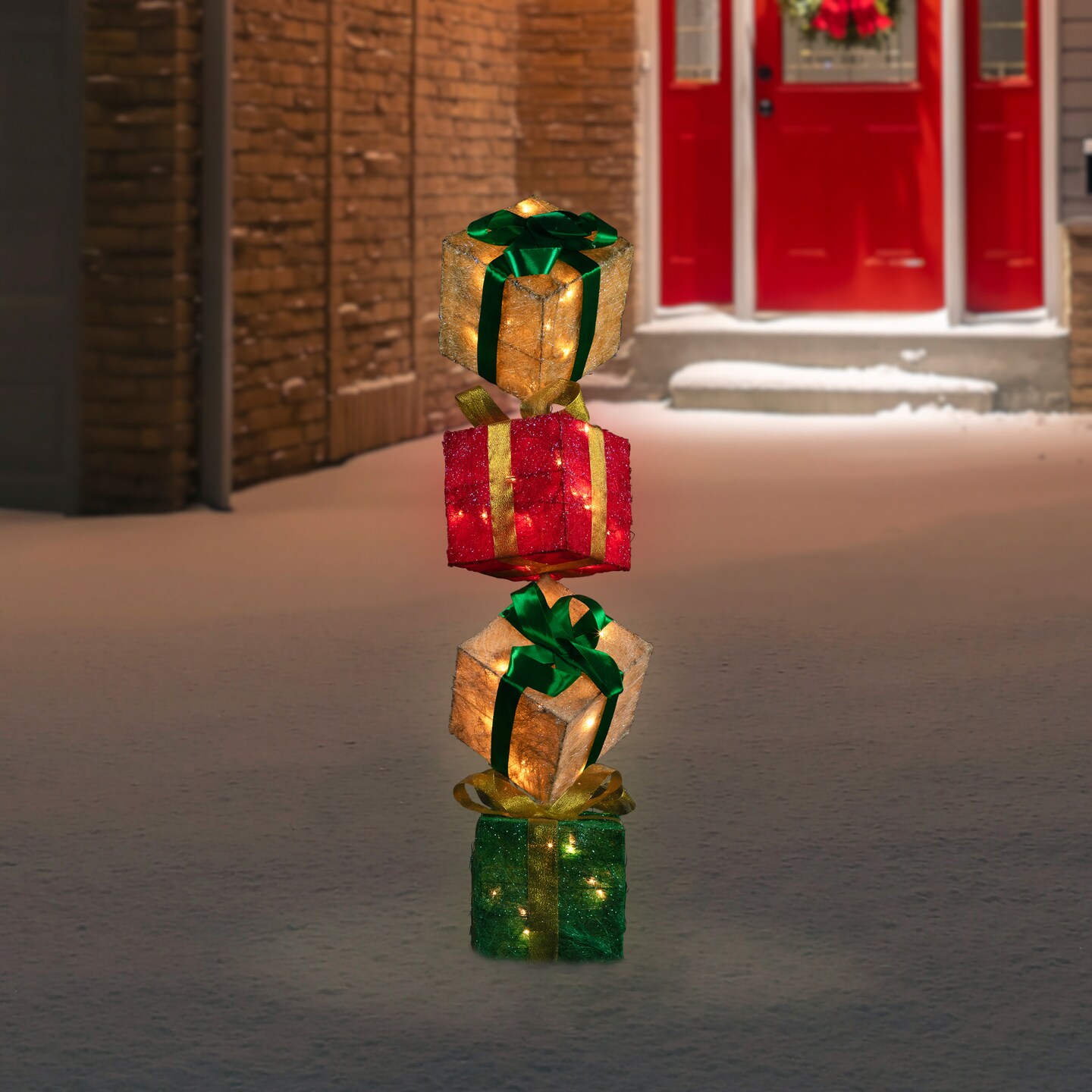 Northlight 45" Lighted Stacked Gift Boxes Tower Outdoor Christmas ...