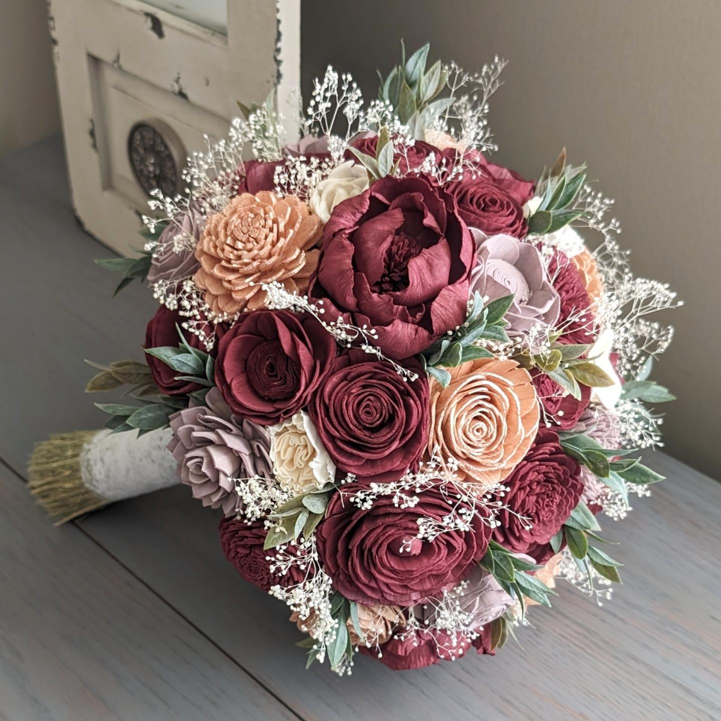 Burgundy with Rose Quartz, Ivory, and Rose Gold Accents Sola Wood ...