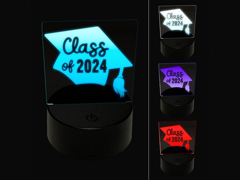 Class of 2024 Written on Graduation Cap 3D Illusion LED Night Light ...