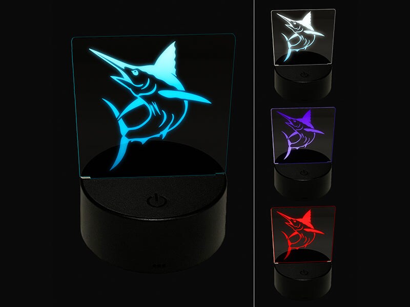 Jumping Marlin Fish 3D Illusion LED Night Light Sign Nightstand Desk ...