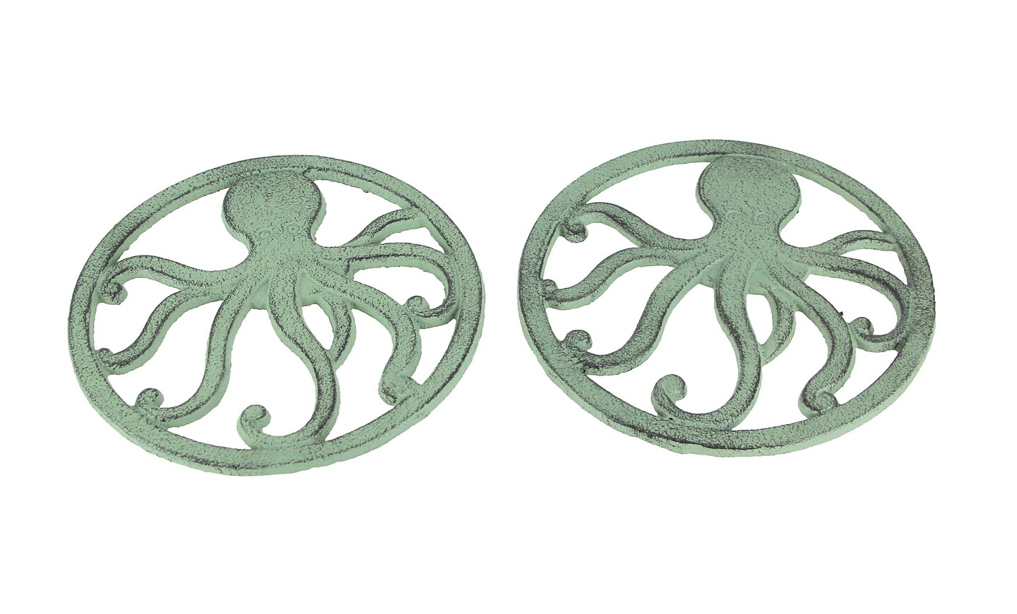 Distressed Coastal Cast Iron Octopus Sea Foam Green Trivet Set of 2 ...