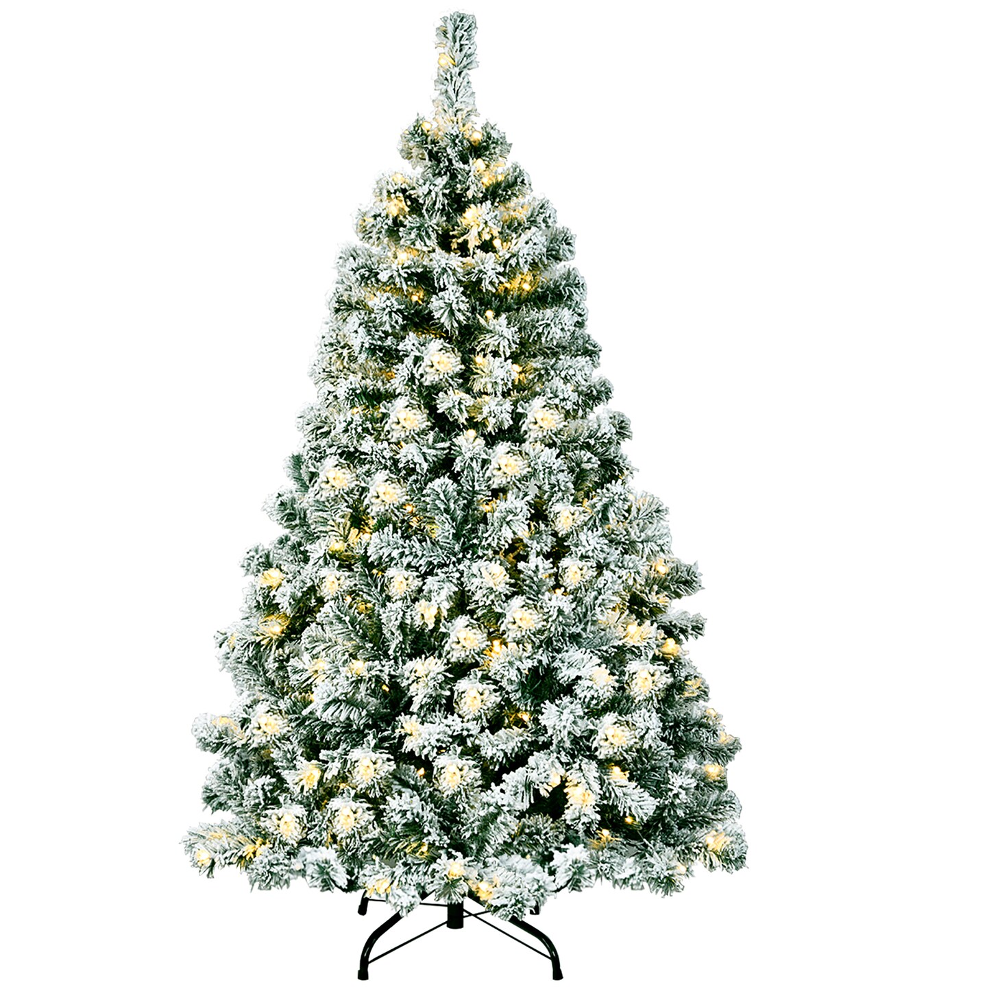 Costway 4.5Ft Pre-Lit Premium Snow Flocked Hinged Artificial Christmas ...