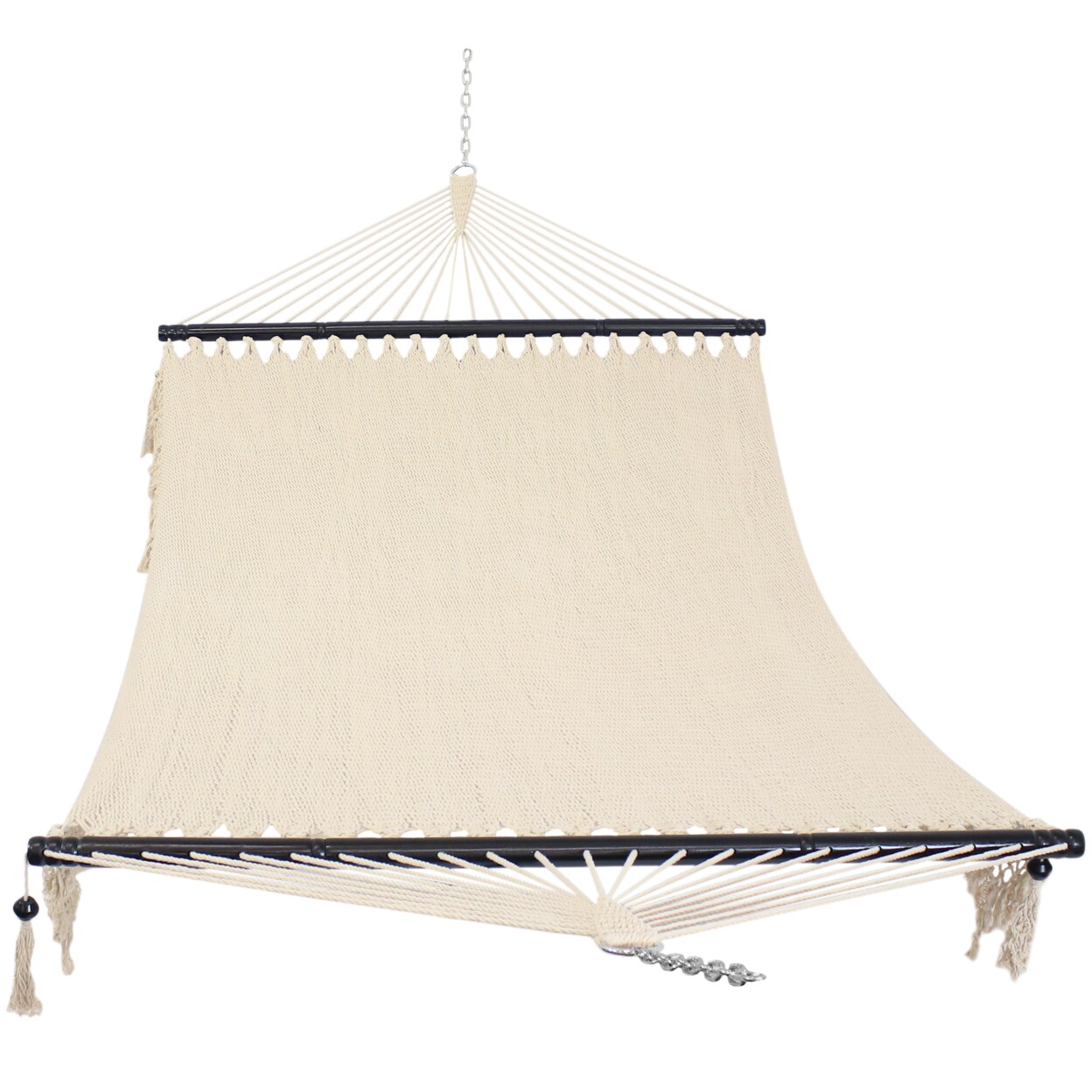 Sunnydaze 2-Person Woven Hammock with Spreader Bars and Fringe - White ...