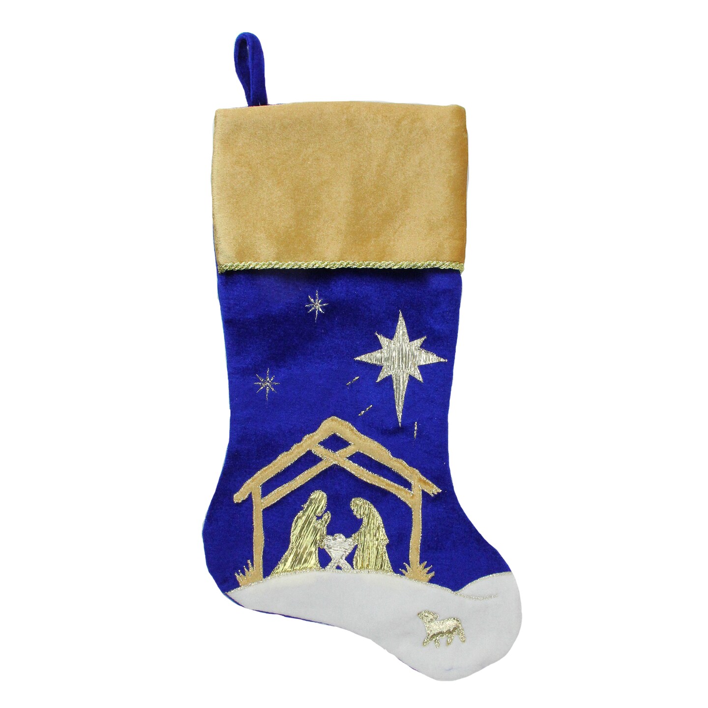 Northlight 20.5" Blue and Gold Nativity Scene Christmas Stocking with ...