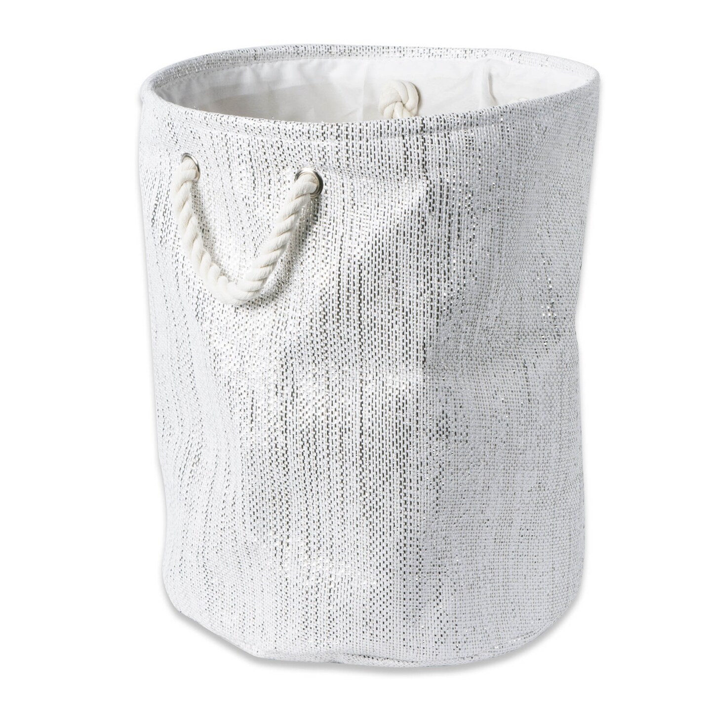 Contemporary Home Living 17" White and Silver Round Paper Storage Bin ...
