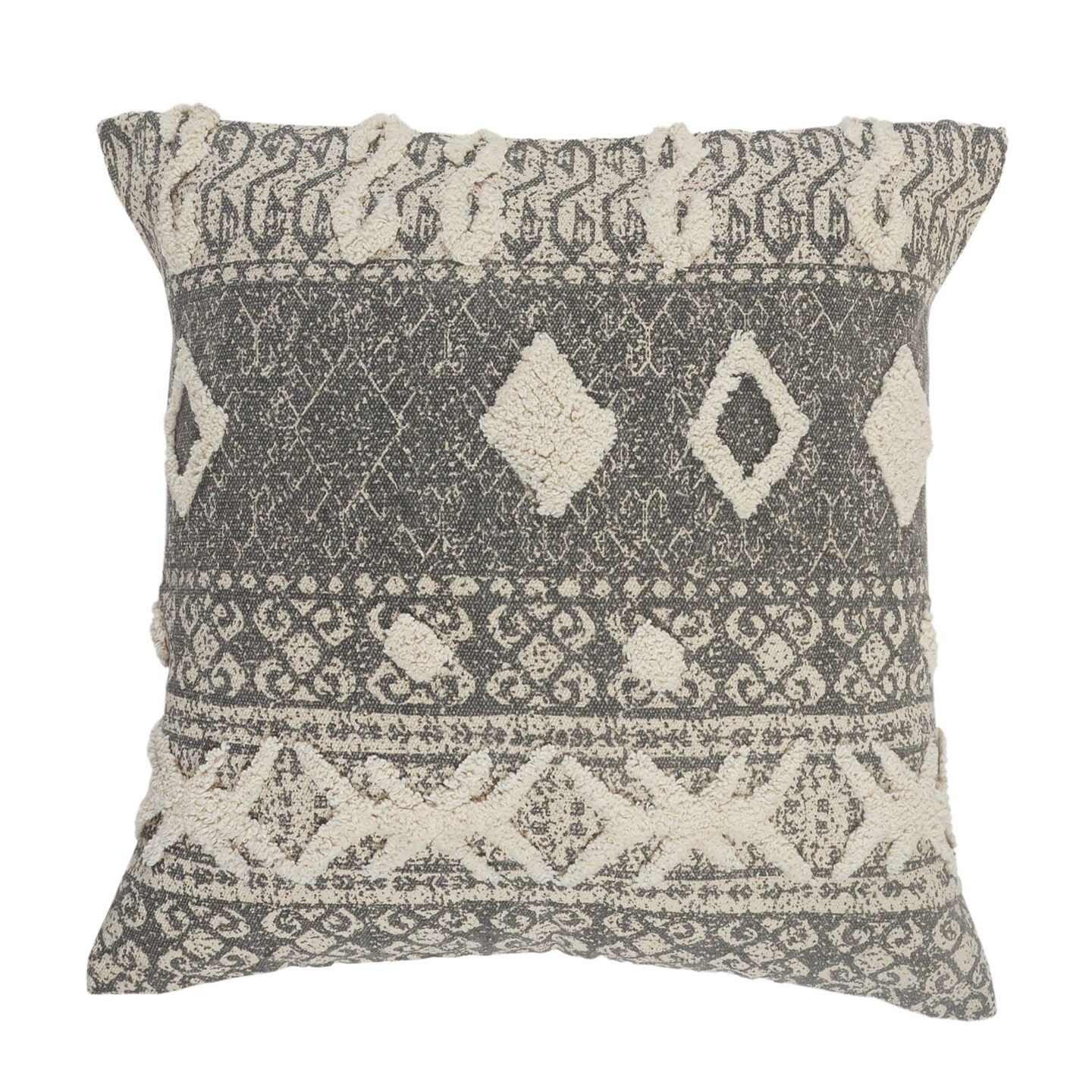 Laddha Home Designs 20" Gray and White Rustic Tufted Square Throw ...