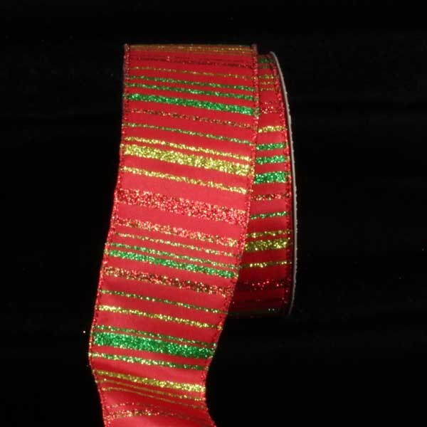 The Ribbon People Red and Gold Glitter Striped Diagonal Wired Craft ...