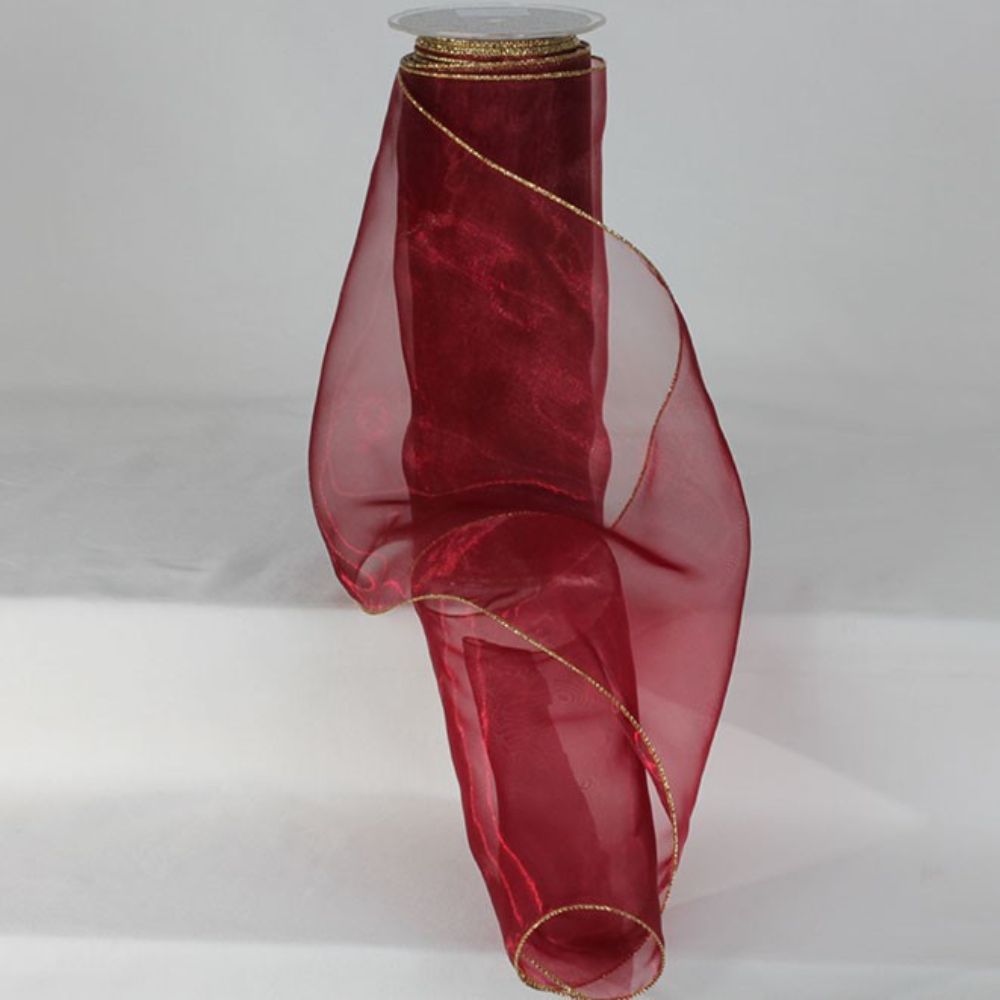 The Ribbon People Burgundy Red and Gold Colored Edge Wired Craft ...