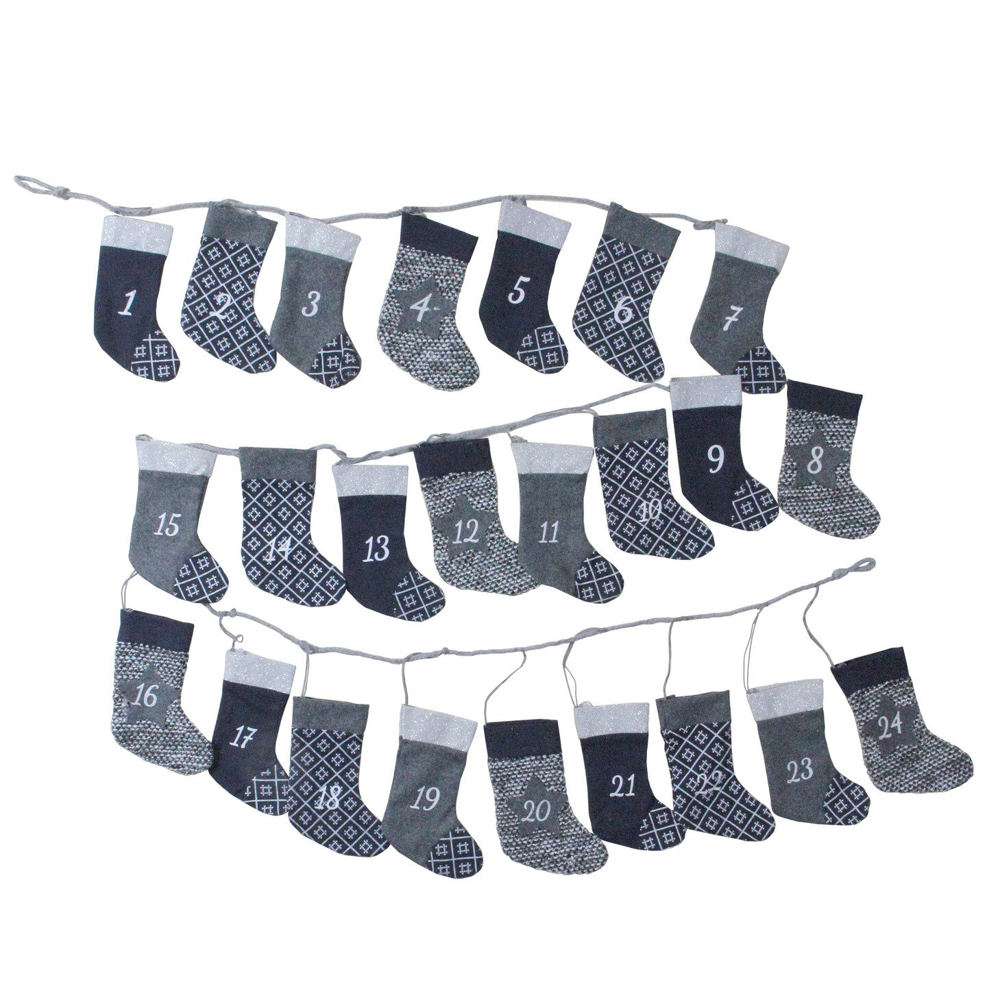 Northlight Countdown to Christmas Stocking Garland - 8' x 5" - Gray and ...
