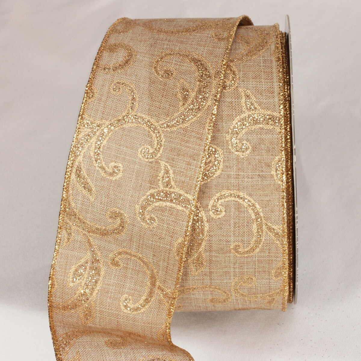 The Ribbon People Beige and Gold Swirls Wired Craft Ribbon 2.5 x 20 ...