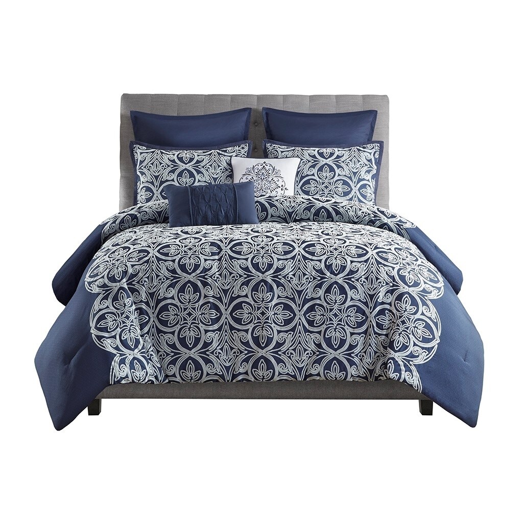 Gracie Mills Reichel Transitional Flocking Comforter Set With Throw ...