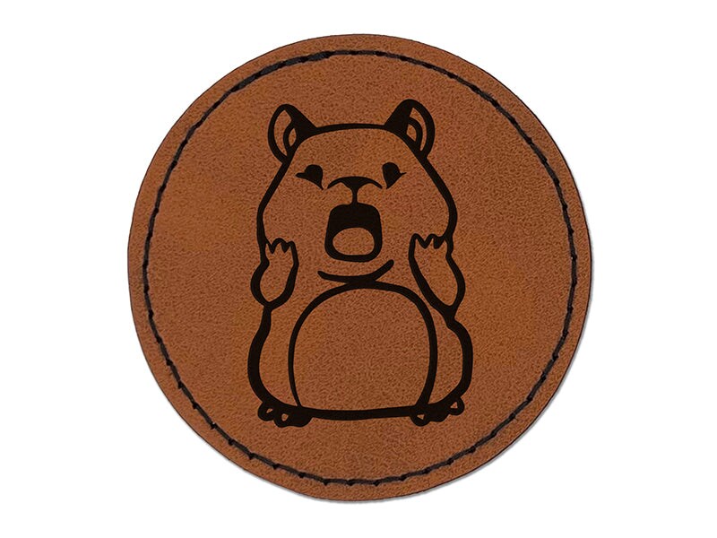Shocked Scared Cute Hamster Rodent Gasp Round Iron-On Engraved Faux ...