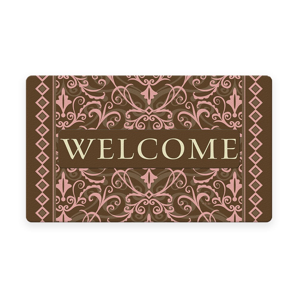 Welcome Damask - Pink Door Mat (18 x 30") | Michaels