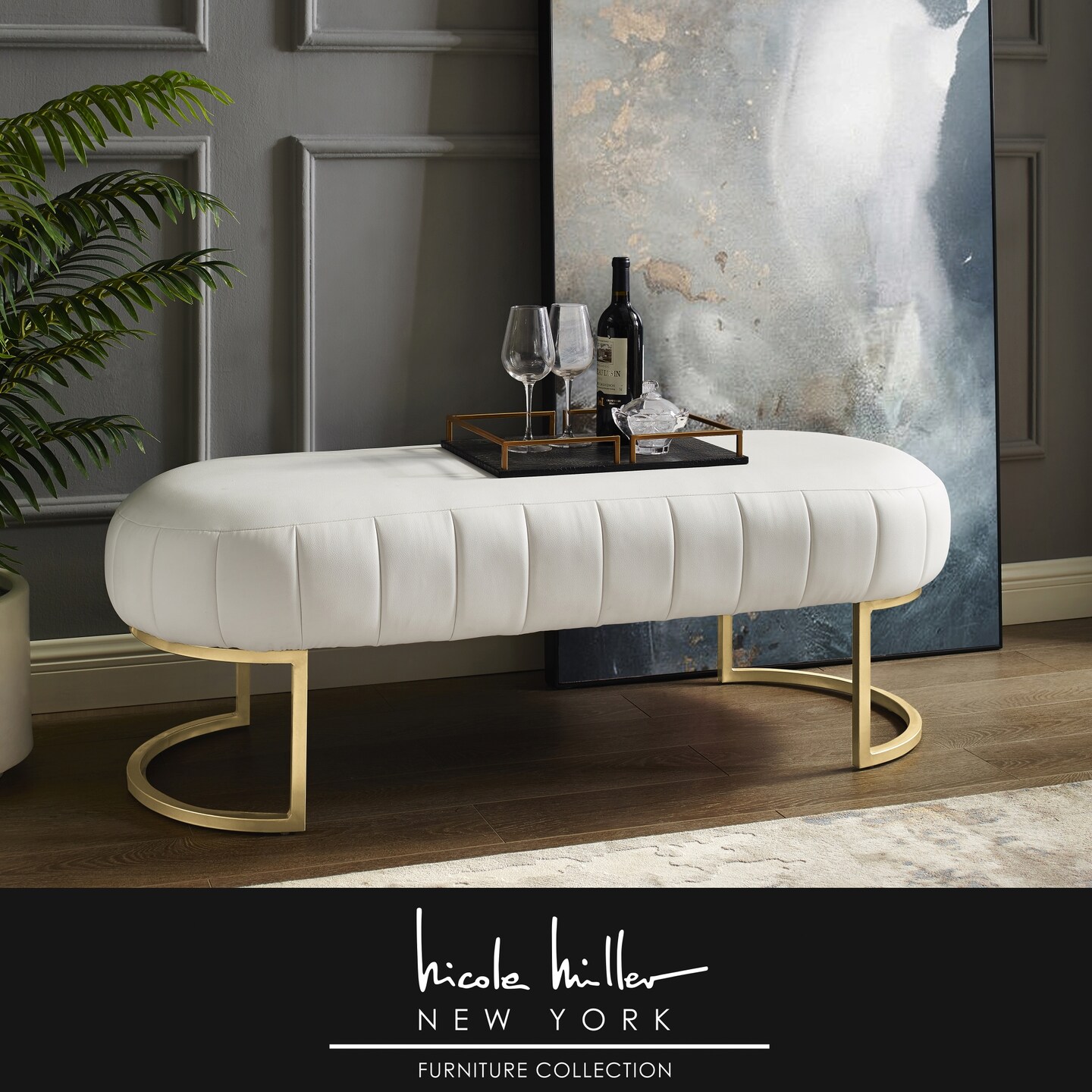 Mohit Leather/Velvet Channel Tufted Bench | Michaels