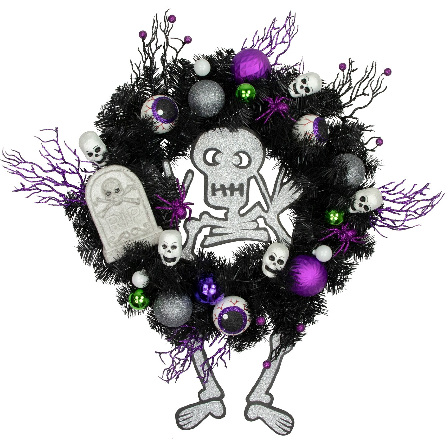 Northlight Purple and Black Spooky Skeleton Pine Halloween Wreath, 24 ...