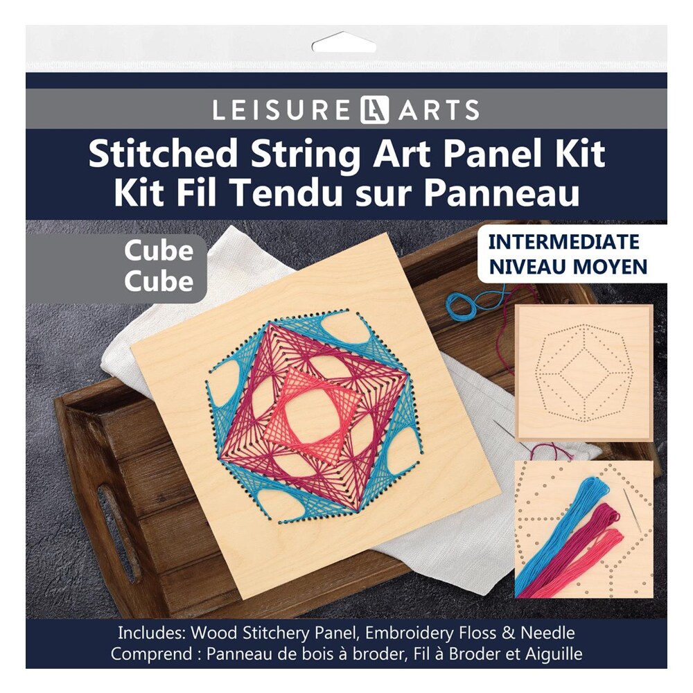 Wood Stitched String Art Kit With Cube, Wooden Stitchery Kits For Craft ...