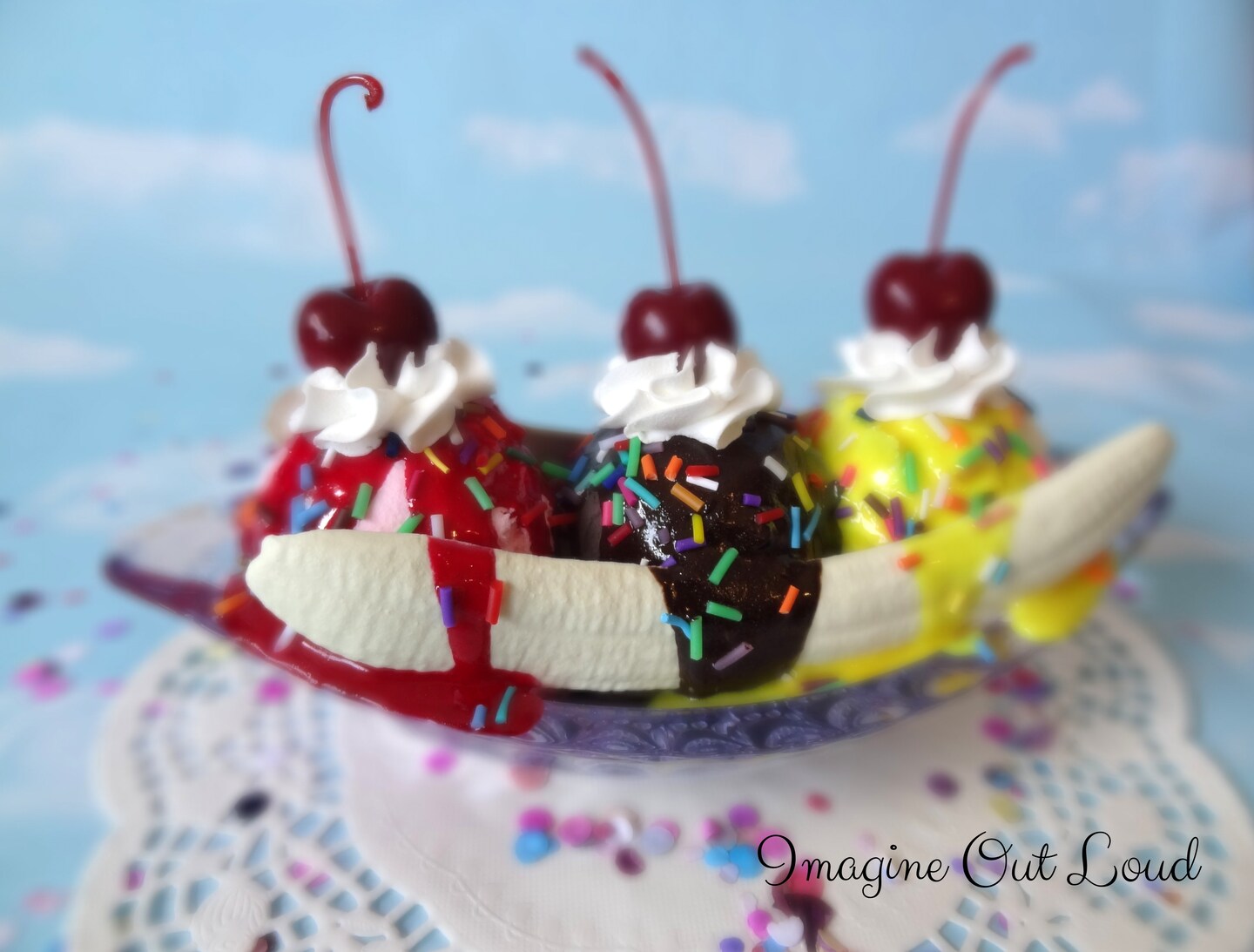 Fake Banana Split Ice Cream Faux Food Prop Chocolate, Strawberry ...