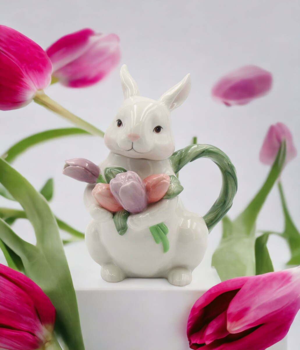 Ceramic Easter Rabbit with Tulip Flowers Teapot, Gift for Her, Gift for ...