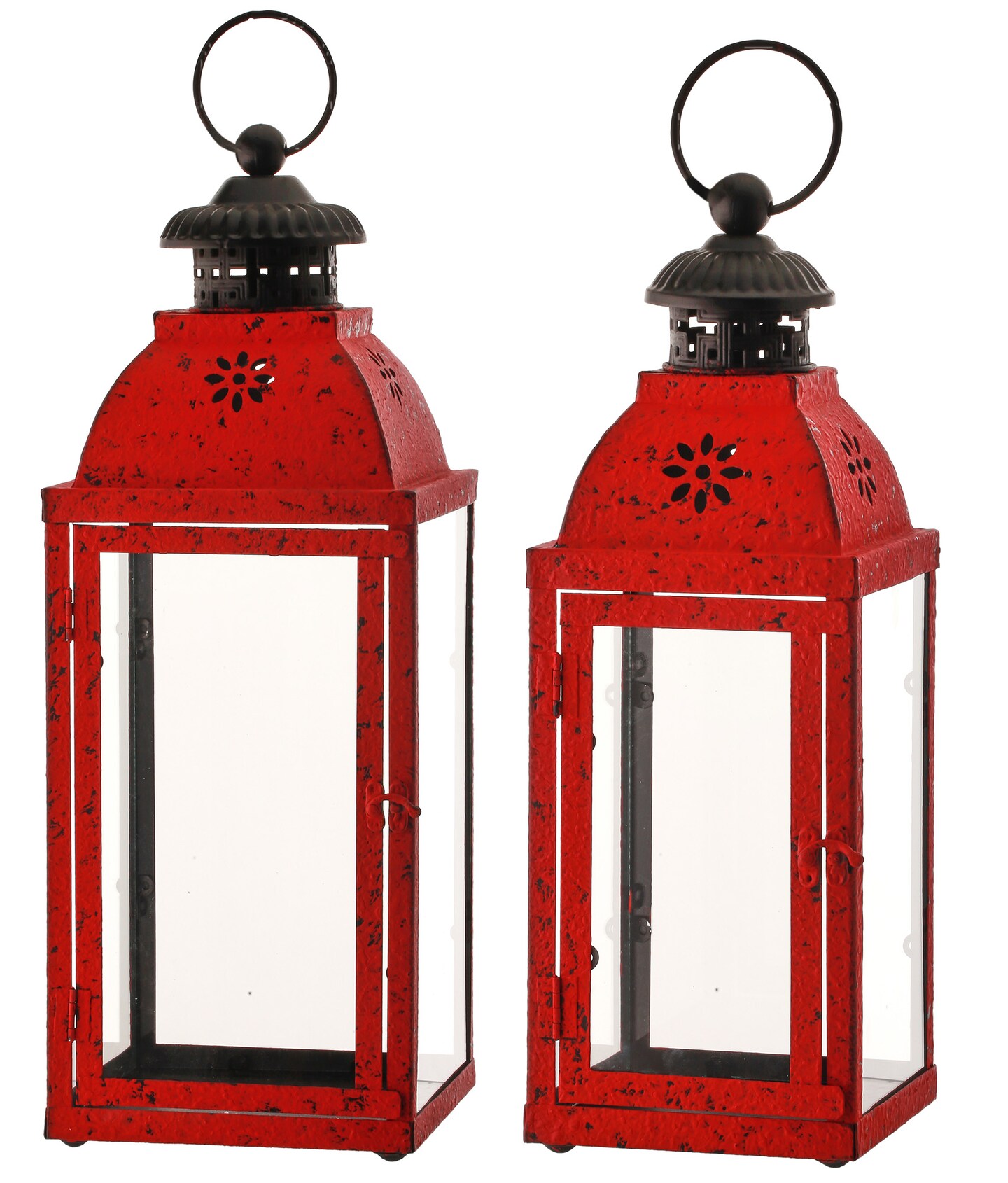 Contemporary Home Living Set of 2 Red Weathered Metal and Glass Antique ...