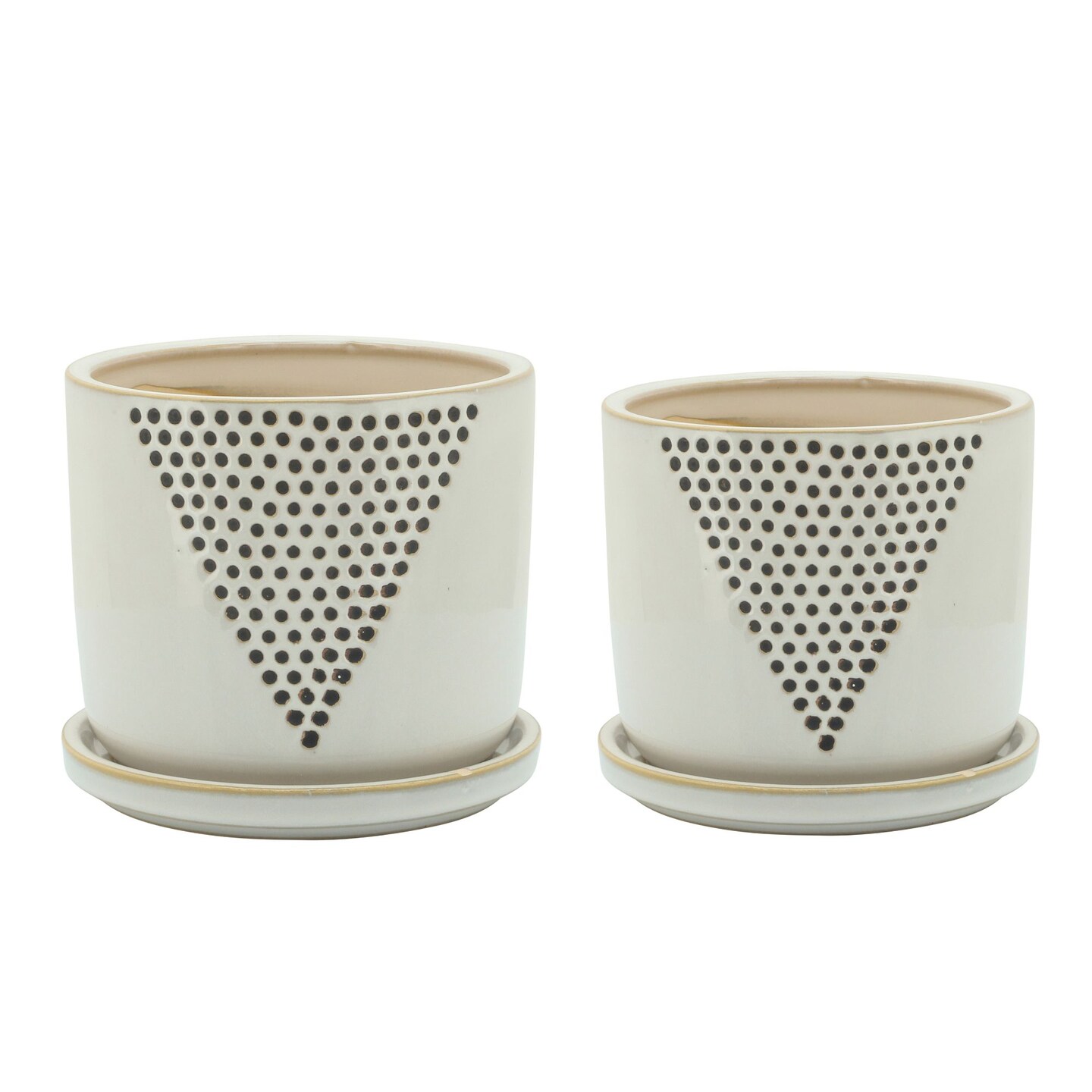 Kingston Living Set Of 2 White And Black Triangle Dots Ceramic Planters