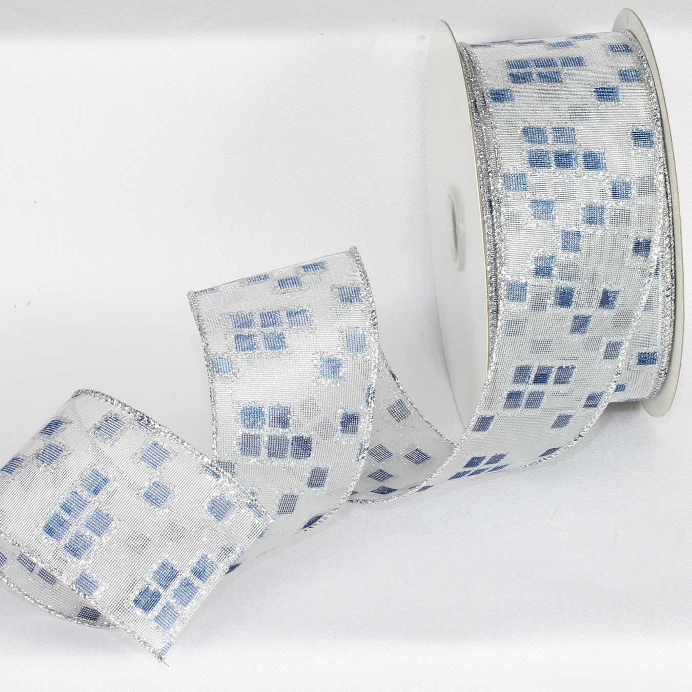 The Ribbon People Silver & Navy Sheer Mondrian Decorative Wired Ribbon ...