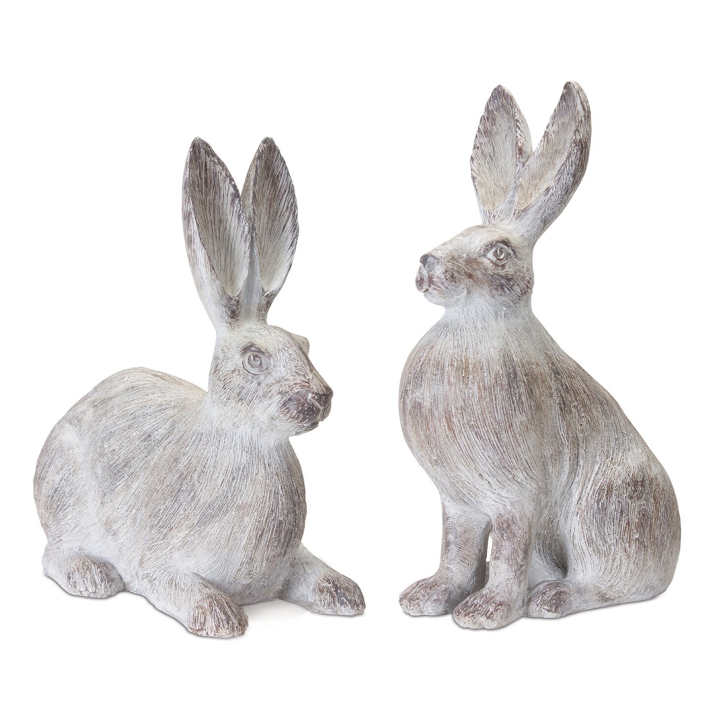 Contemporary Home Living Set of 2 Distressed White Rabbit Table Top ...