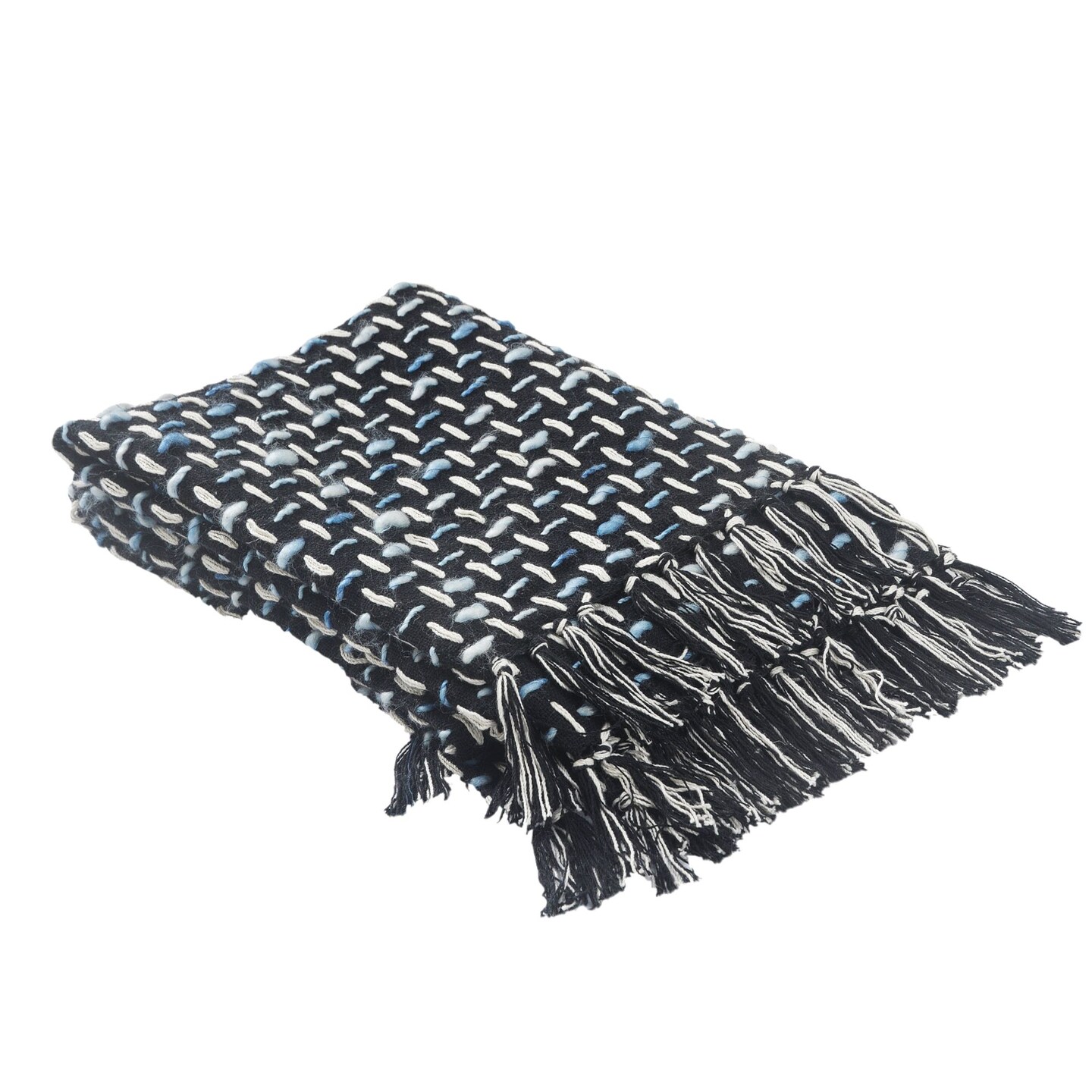 Laddha Home Designs Black and Blue Interwoven Fringed Throw Blanket 50 ...