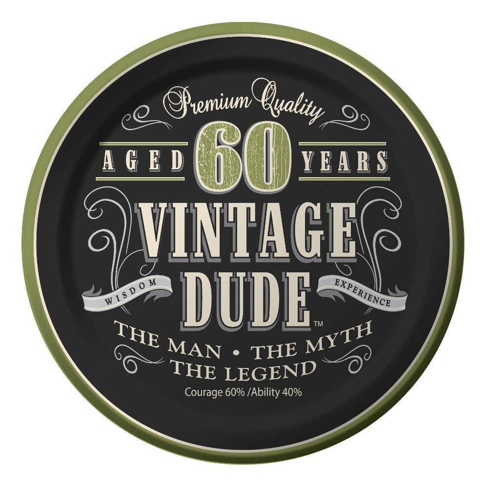 Party Central Vintage Dude 60 Years Disposable Paper Party Lunch Plates ...