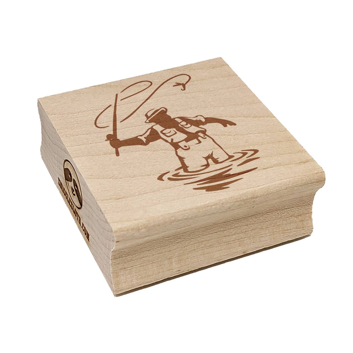 Fly Fisherman Throwing Line Angler Square Rubber Stamp for Stamping ...