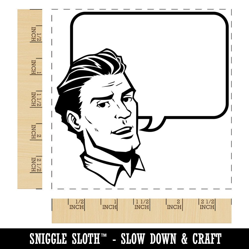 Comic Man with Empty Callout Text Speech Bubble Square Rubber Stamp for ...