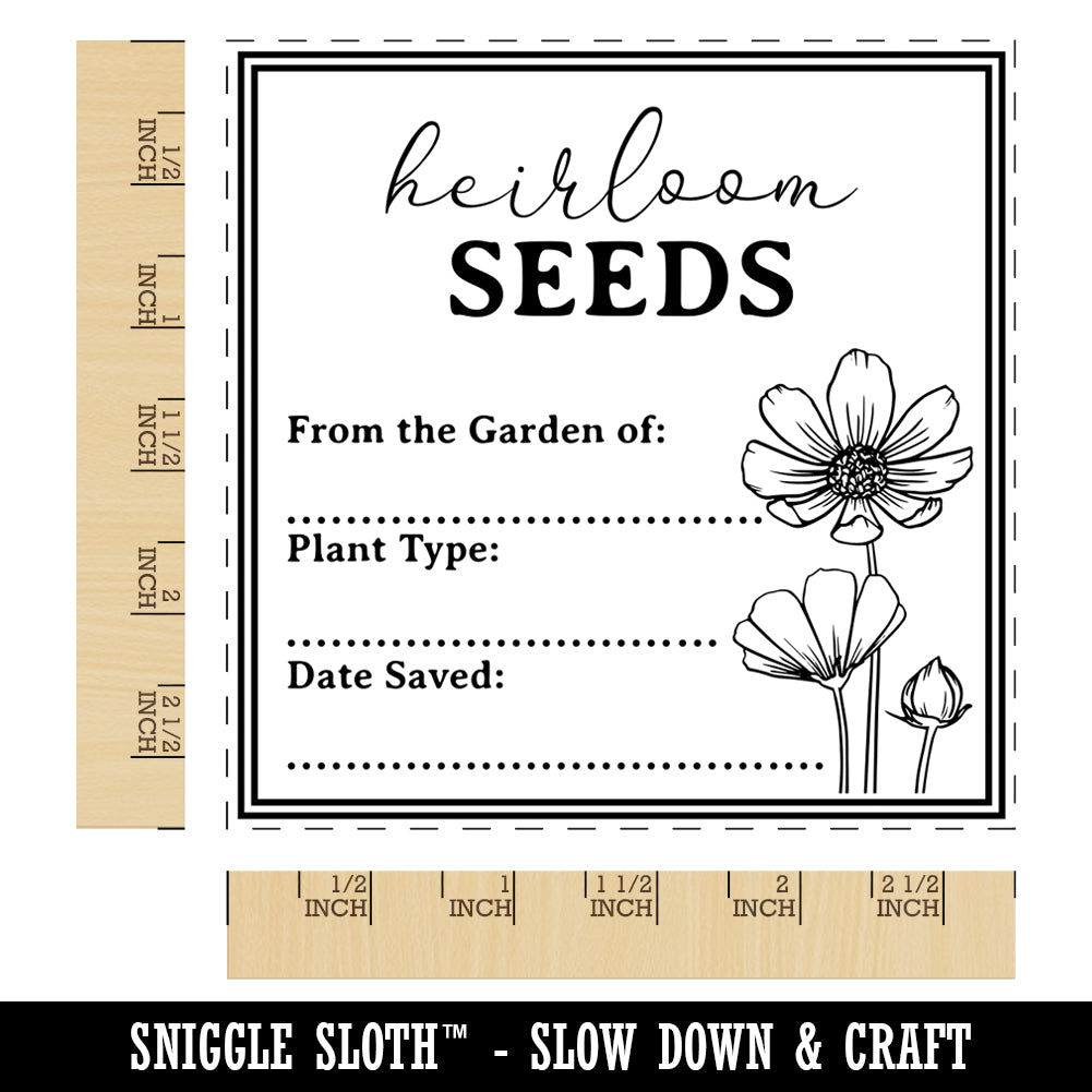 Heirloom Seed Packet Label for Flowers Vegetable Fruits Square Rubber ...