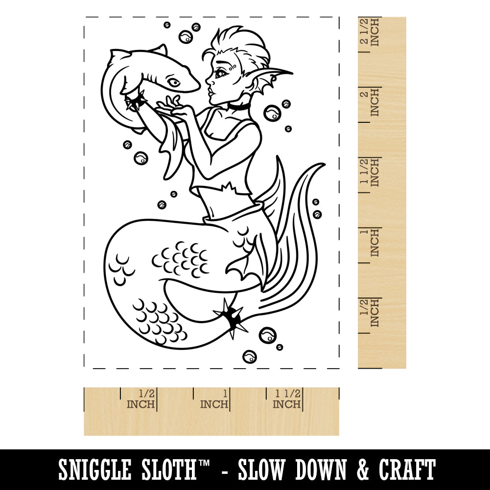 Punk Mermaid with Dogfish Rectangle Rubber Stamp for Stamping Crafting ...