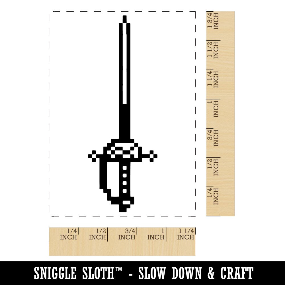 Pixel Rapier Fencing Sword RPG Video Games Rectangle Rubber Stamp for ...