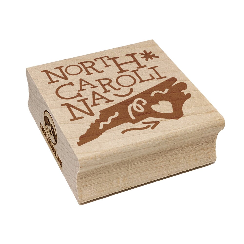 North Carolina State with Text Swirls Square Rubber Stamp for Stamping ...