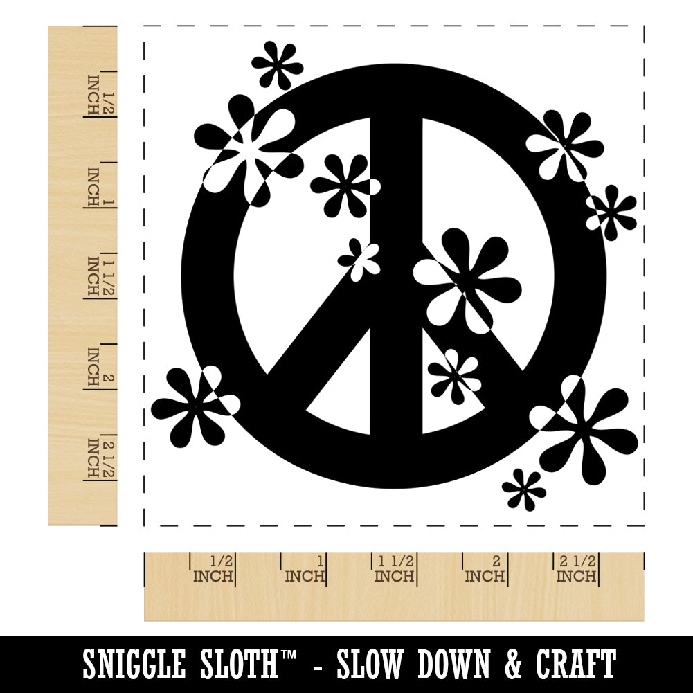 Contemporary Peace Sign With Flowers Square Rubber Stamp for Stamping ...