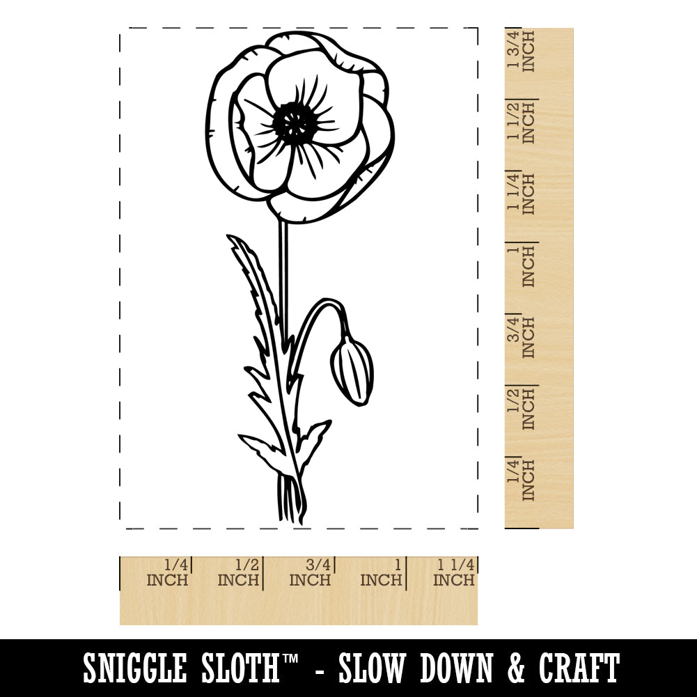 Hand Drawn Poppy Flower Rectangle Rubber Stamp for Stamping Crafting ...