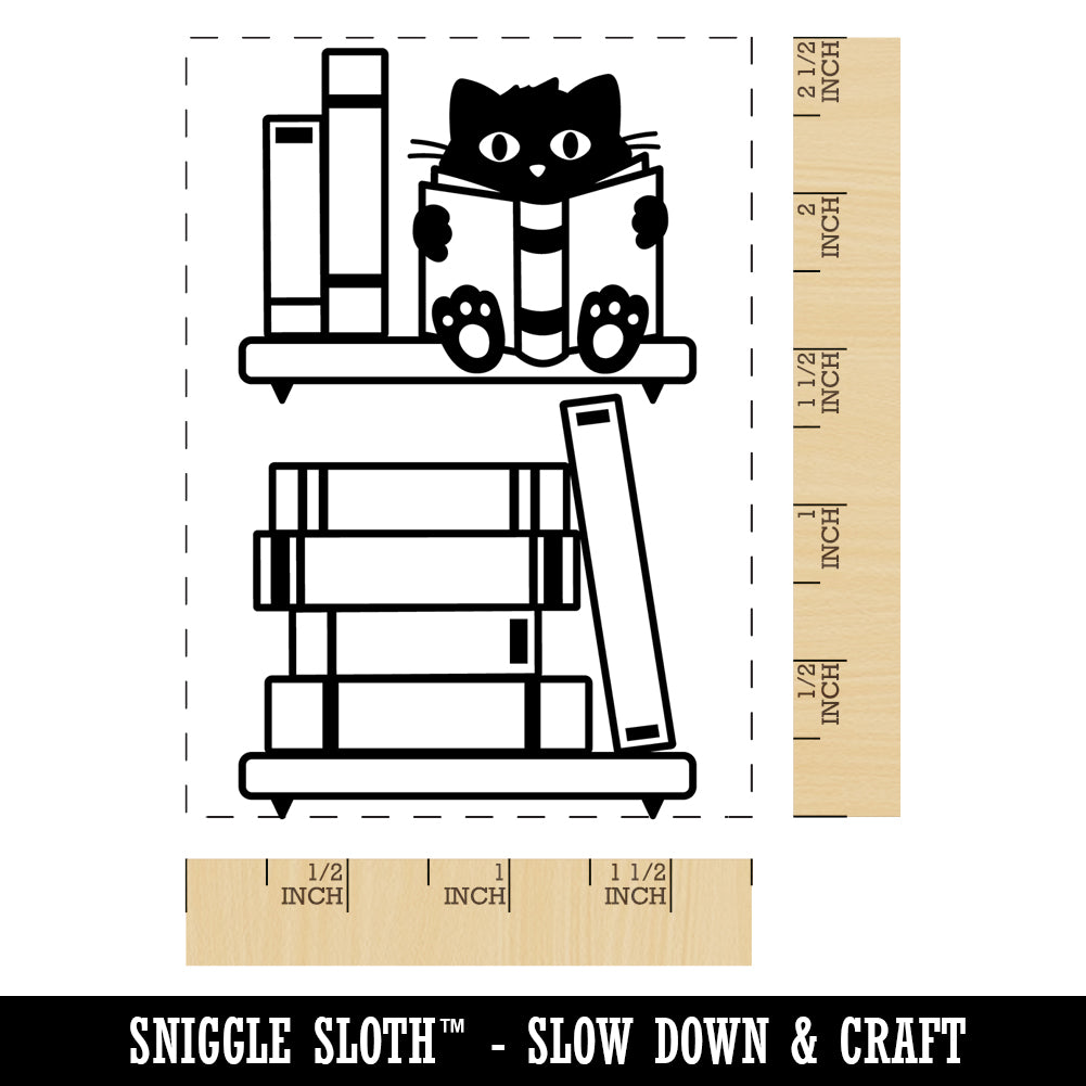 Book Tracker Cat on Shelf Rectangle Rubber Stamp for Stamping Crafting ...