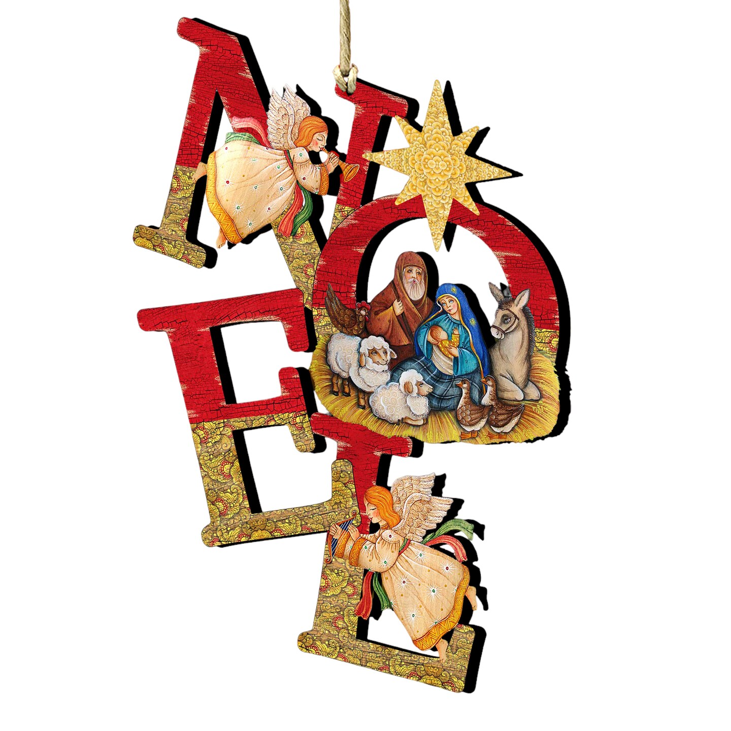 Designocracy Set of 2 Magnificent Nativity "Noel" Wooden Christmas Ornaments 5.5" | Michaels