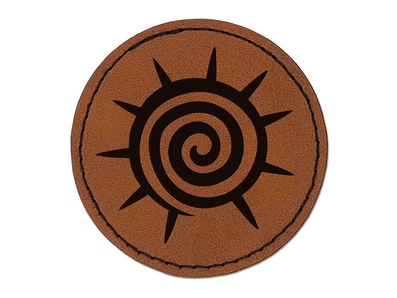 Southwest Native American Swirl Sun Round Iron-On Engraved Faux Leather ...