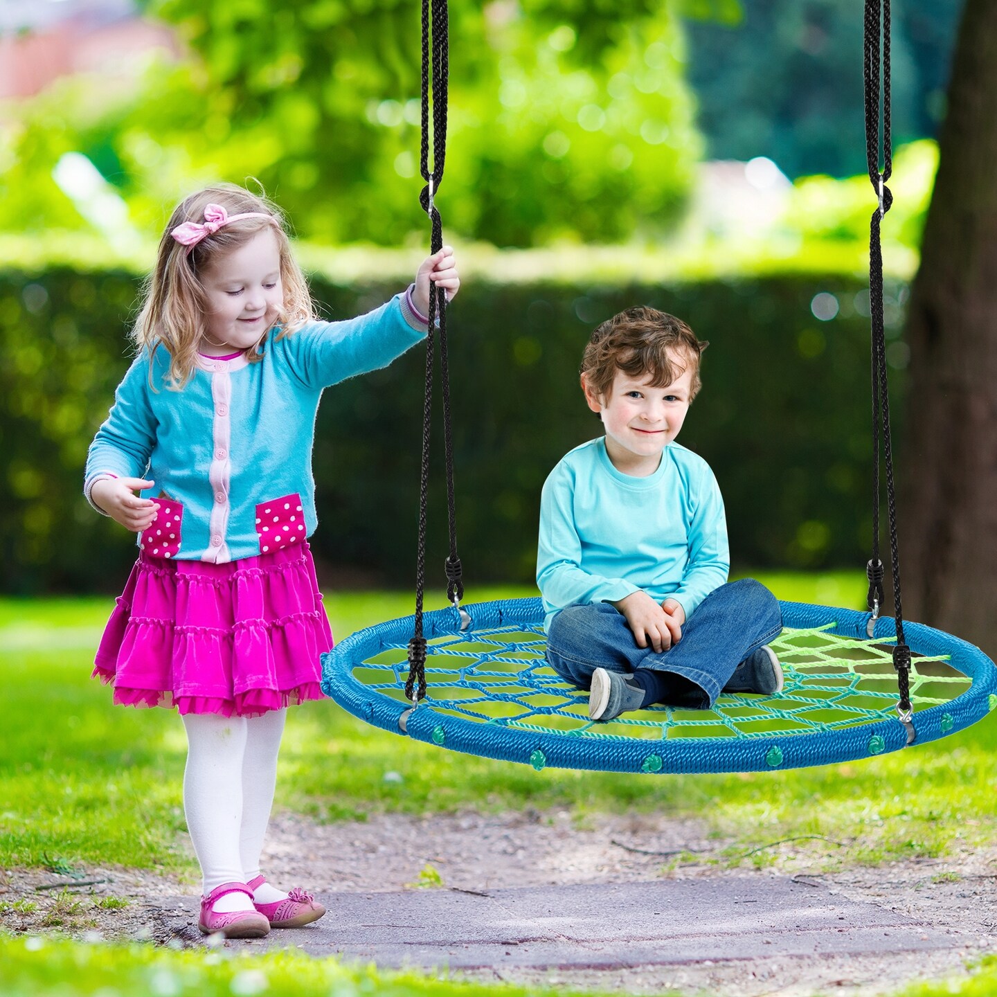 40 Inch Spider Web Tree Swing Kids Outdoor Play Set with Adjustable ...